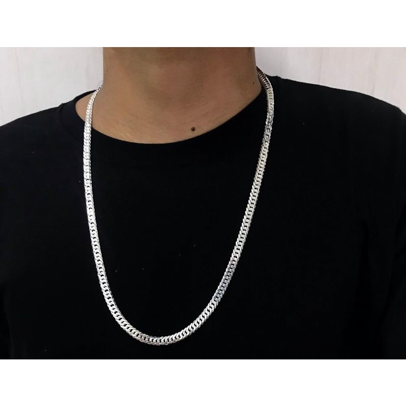Corrente Colar Elo Duplo 70 cm Banhado a Prata 925 Italiana | Shopee Brasil