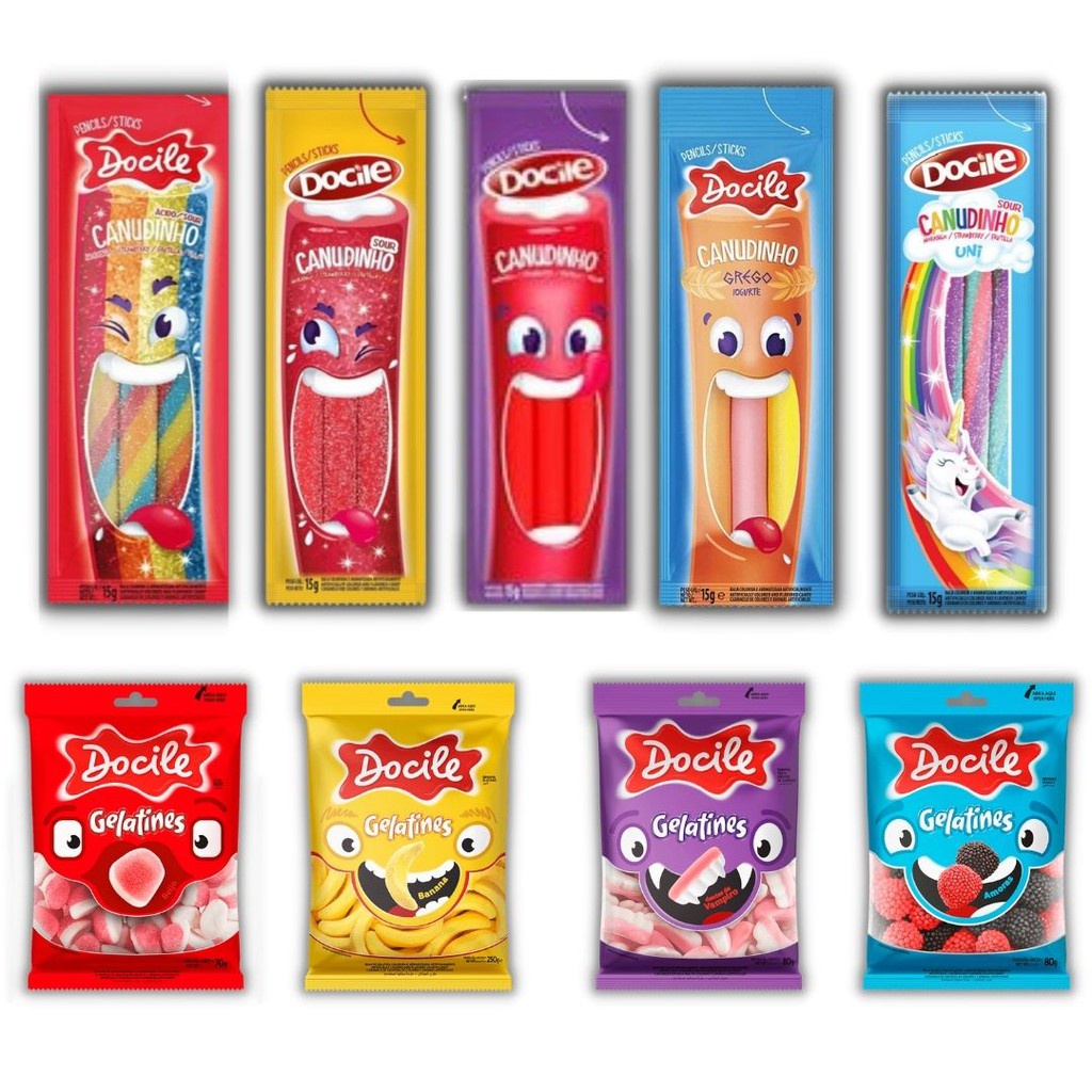 Kit 6 Balas Docile Gelatina/canudinhos Sabores Diversos 15/18 Gr ...
