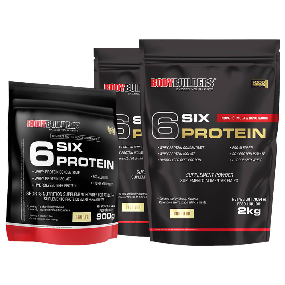 Kit 2x 6 Six Protein 2kg + 1x 6 Six Protein 900g – Bodybuilders - Whey Protein | Shopee Brasil