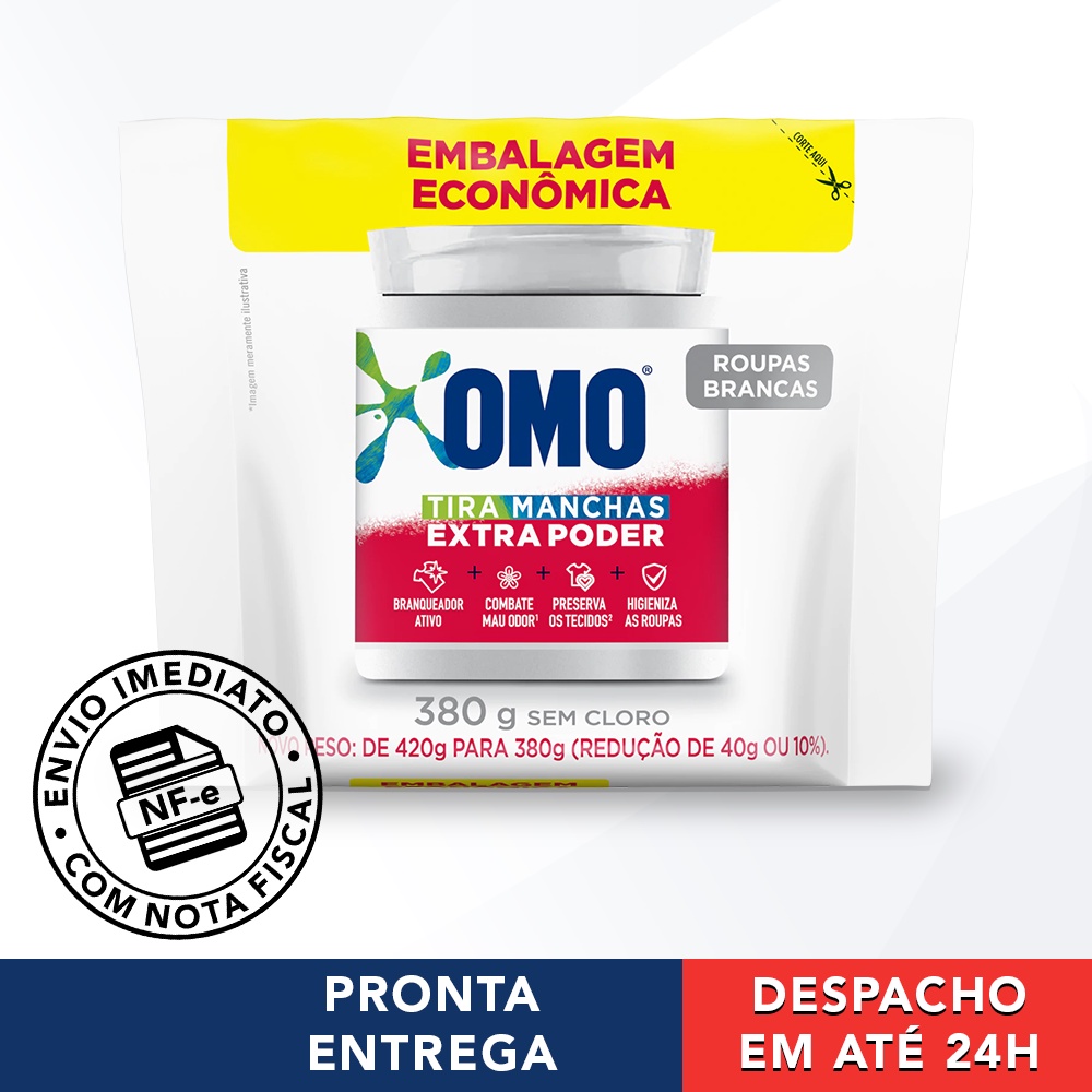 OMO Extra Poder Tira Manchas Para Roupas Brancas 380g | Shopee Brasil