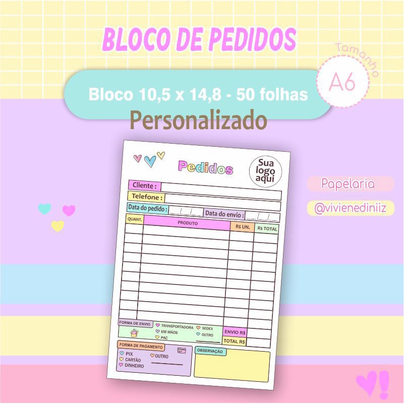 Bloco de pedidos A6 - mod. 08 - Personalizado | Shopee Brasil