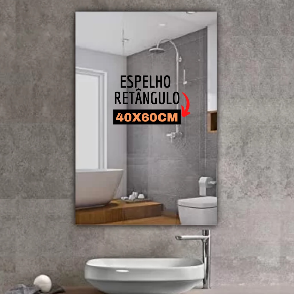 Espelho Retangular de Parede Para Quarto Banheiro Sala 40x60cm Vidro ...