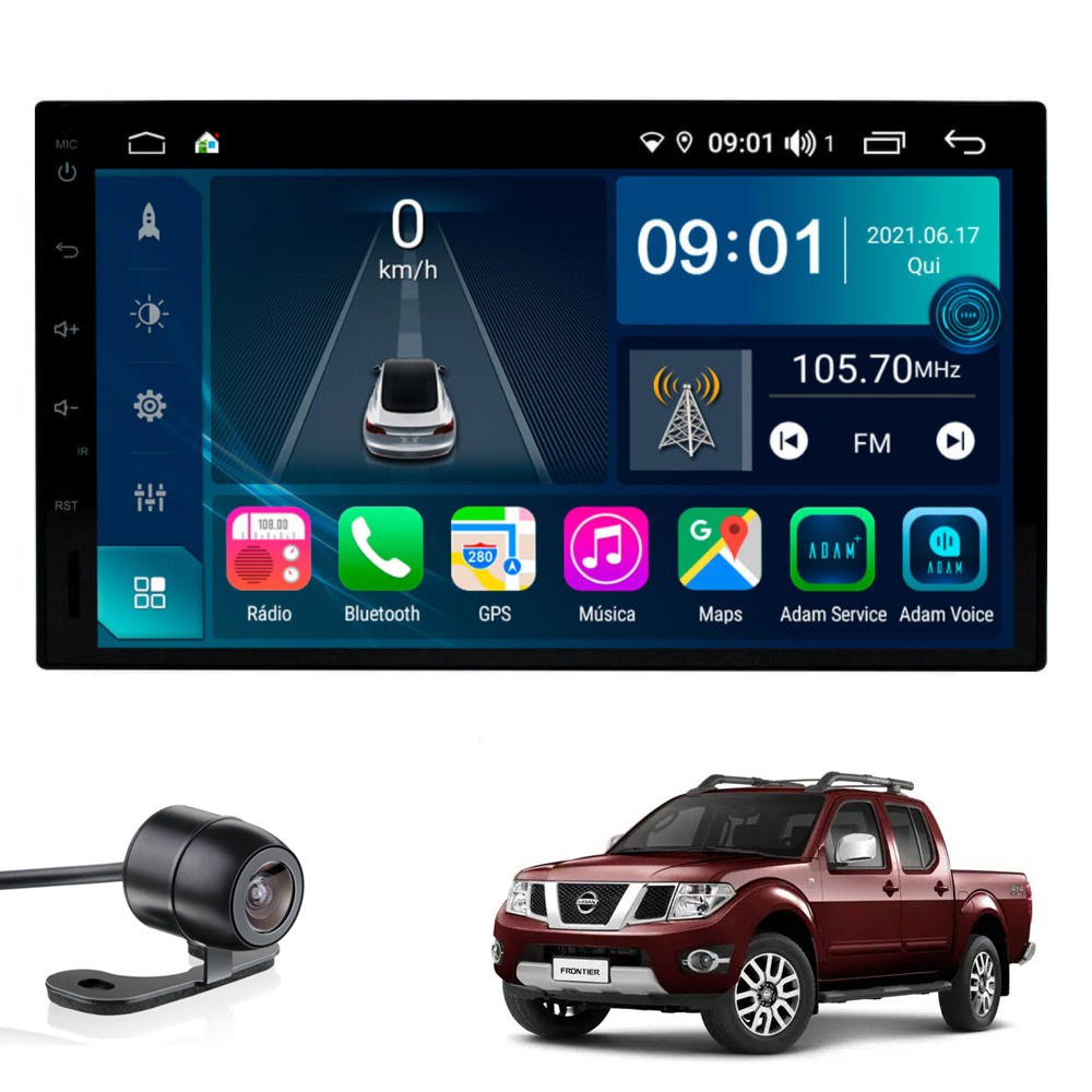 Multimídia Universal Aikon Tela 7'' Atom Core CarPlay Android Auto Gps Câmera de ré e Frontal TV ...