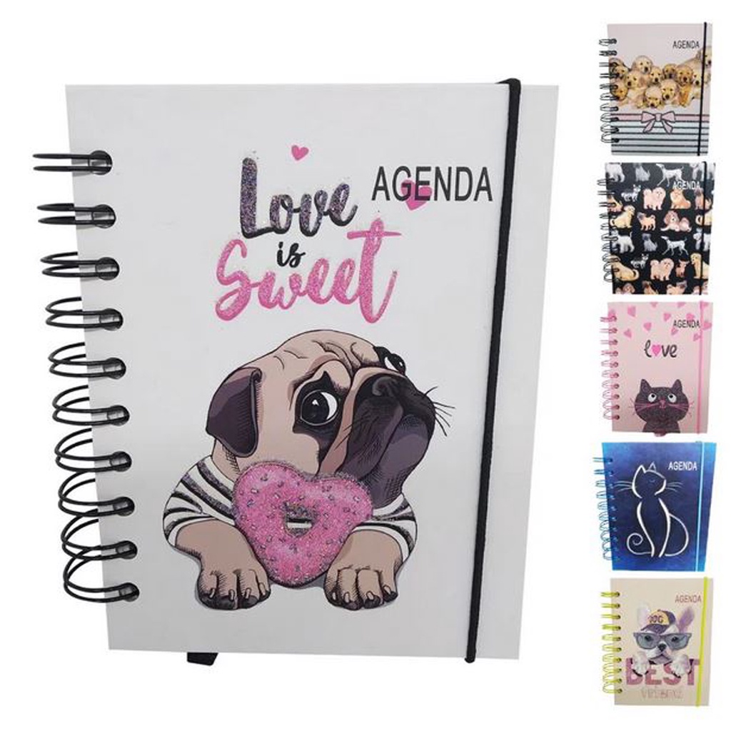 Agenda Espiral Permanente Pet Animais Glitter Kawaii | Shopee Brasil