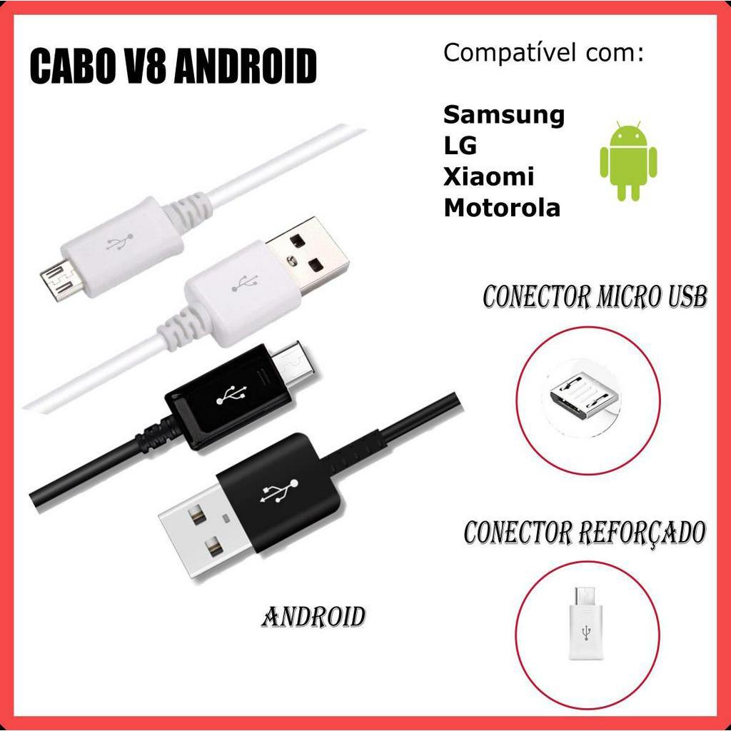 Cabo Carregador Android Micro USB V8 carga rápida e qualidade | Shopee ...