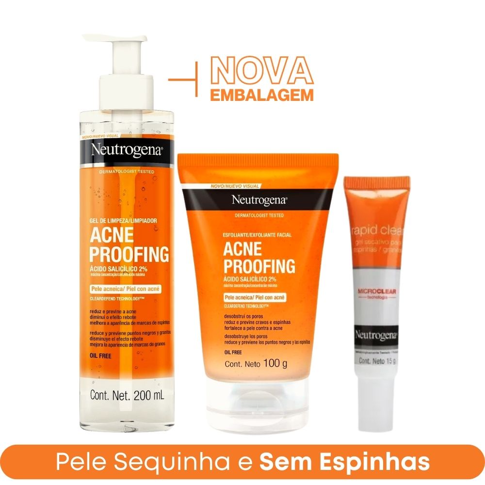 Kit Sabonete Facial em Gel + Esfoliante Acne Proofing + Gel Secativo ...