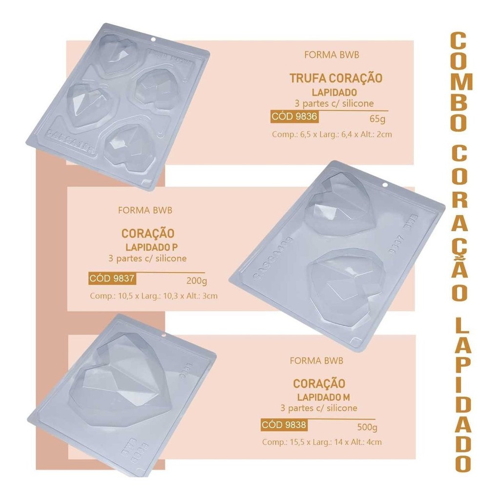 Combo 3 Formas Silicone Bwb Barrinha De Chocolate Trufado | Shopee Brasil