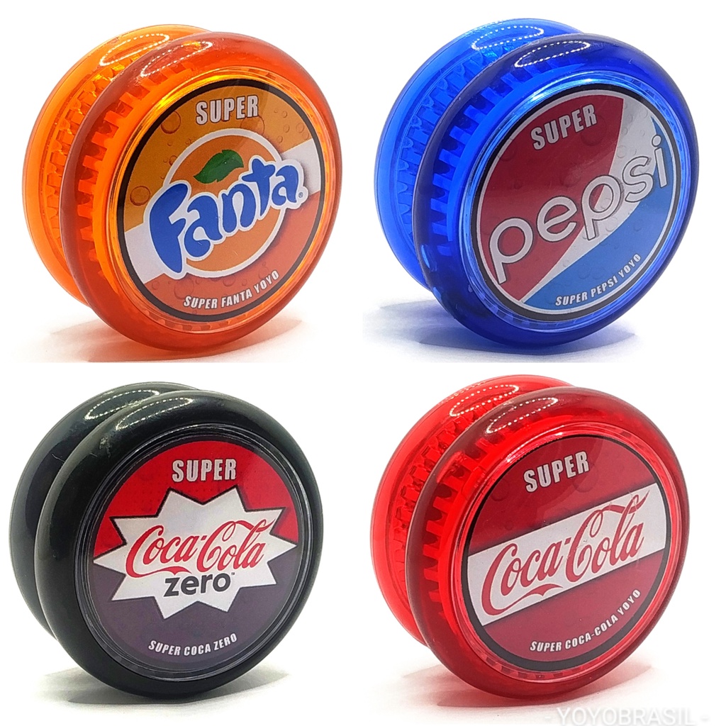 Kit com 4 yoyos Clássicos de Rolamento Coca Cola Pepsi Fanta + 6 cordas ...