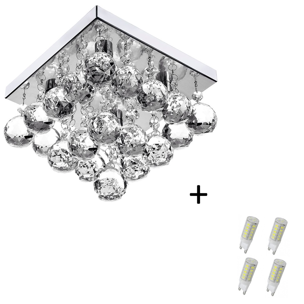 Lustre Cristal Legitimo Classic Square 20x20 + Lampadas 6000 | Shopee Brasil