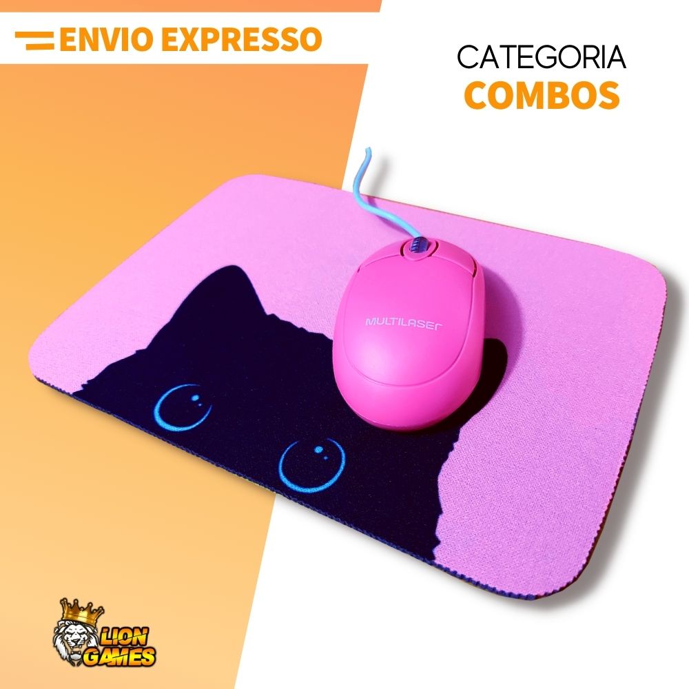 Combo Mouse Rosa + Mouse Pad Gato Gatinho / MousePad Estampado | Shopee ...