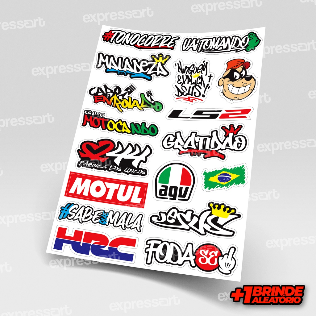 Cartela de Adesivos para Moto, Carro, Bicicleta - 17 ADESIVOS PEQUENOS (Cabo enrolado, Motul ...