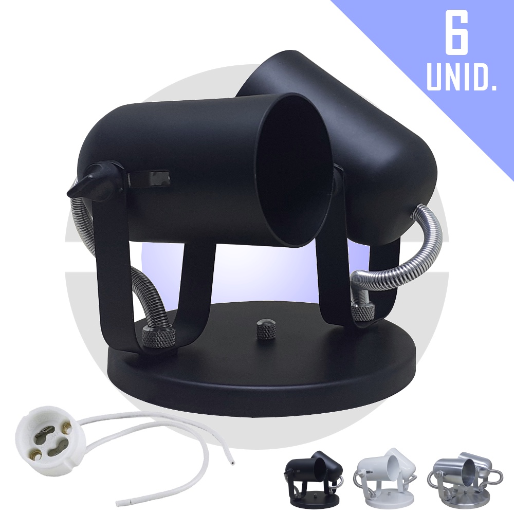 Kit 6 Spot Luminaria p/2 Lampadas LED Parede Dicroica GU10 Direcionavel ...