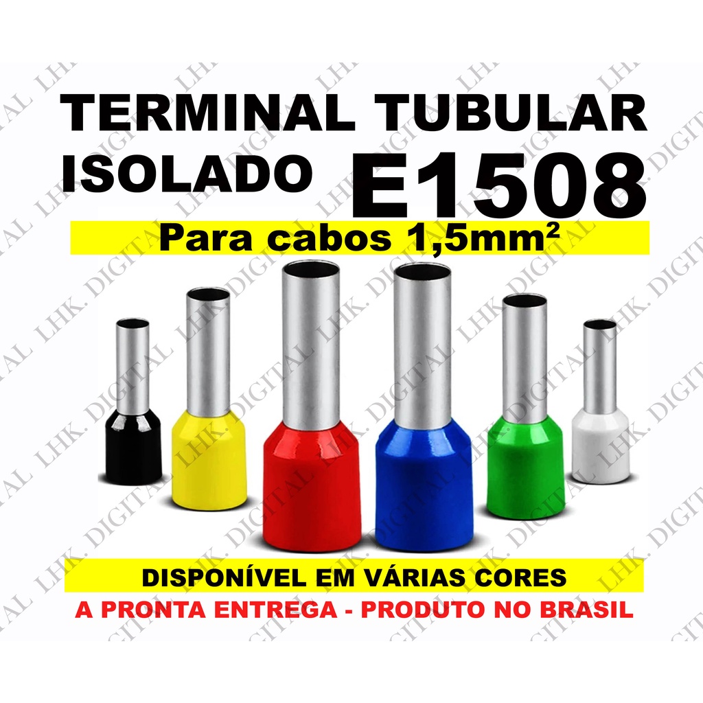 Terminal ilhós tubular isolado E1508 - para cabos de 1,5mm | Shopee Brasil