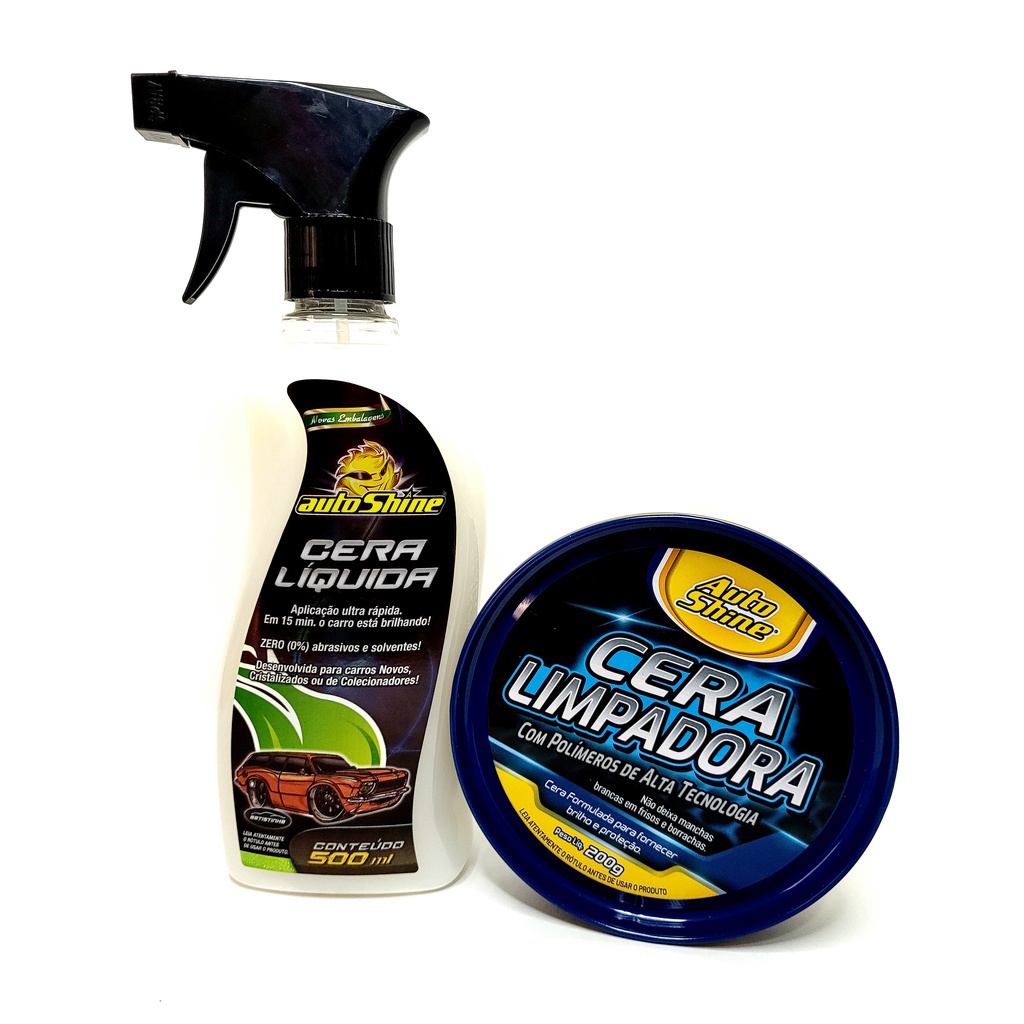 Kit Cera Limpadora Automotiva + Cera Líquida Automotiva Autoshine ...