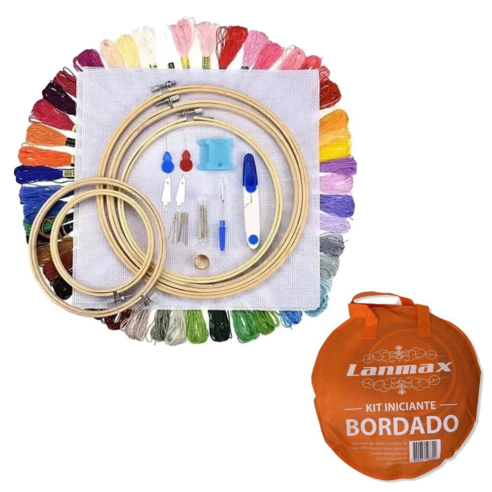 Kit Iniciante Bordado Lanmax 50 meadas, 5 bastidores, 9 agulhas, 1 ...