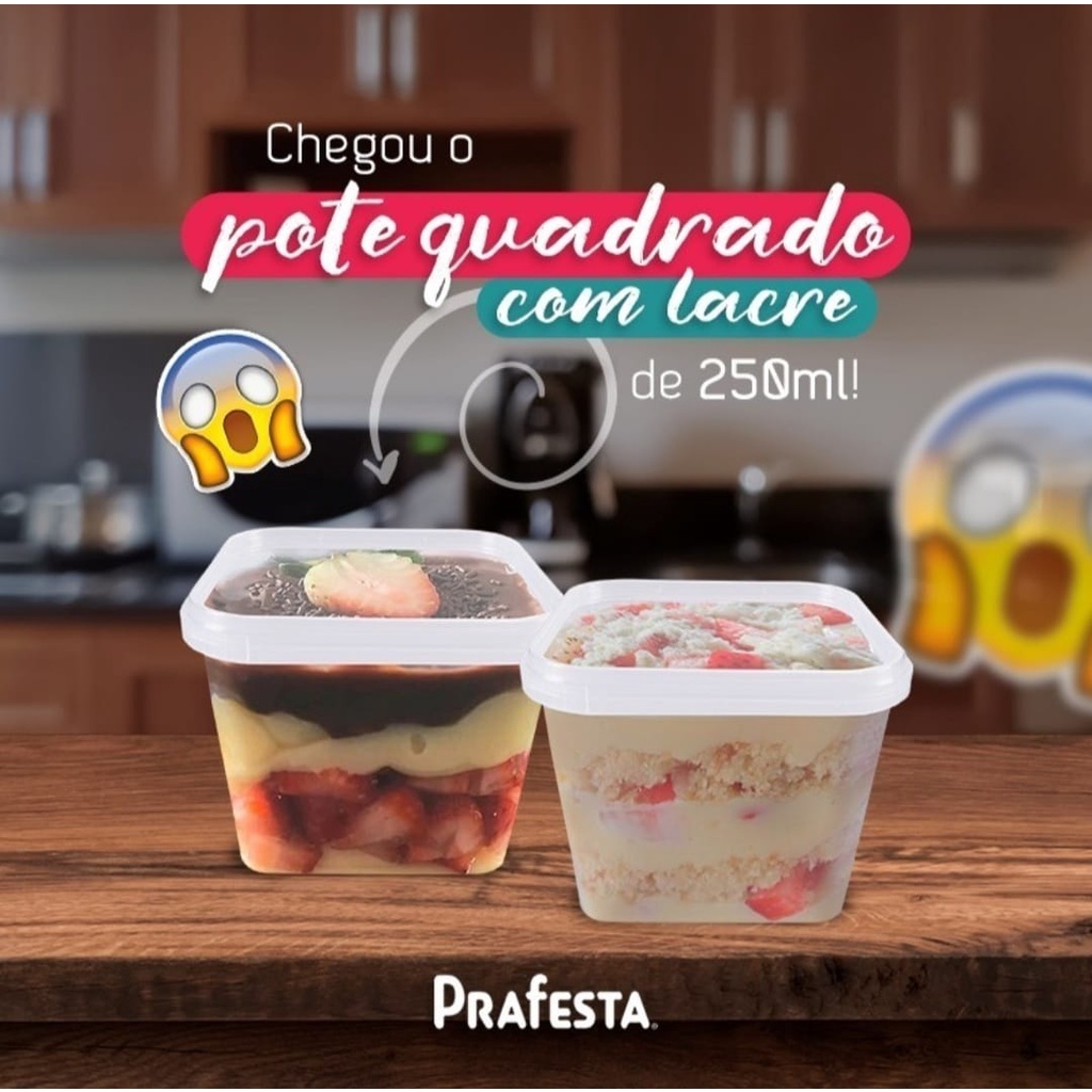 Pote com Lacre Quadrado 250ml - 10un | Shopee Brasil
