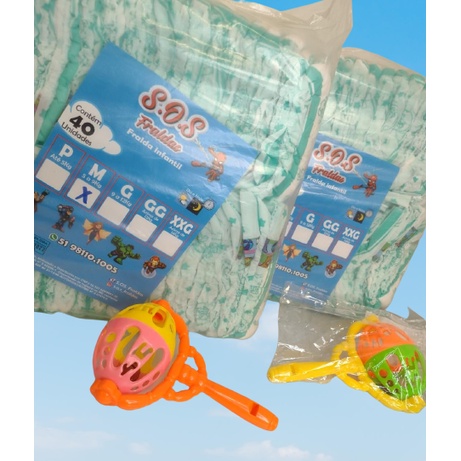 2 Pacotões Fraldas Infantil (Qualquer Tamanho) + Chocalho Baby (P- 80un ...