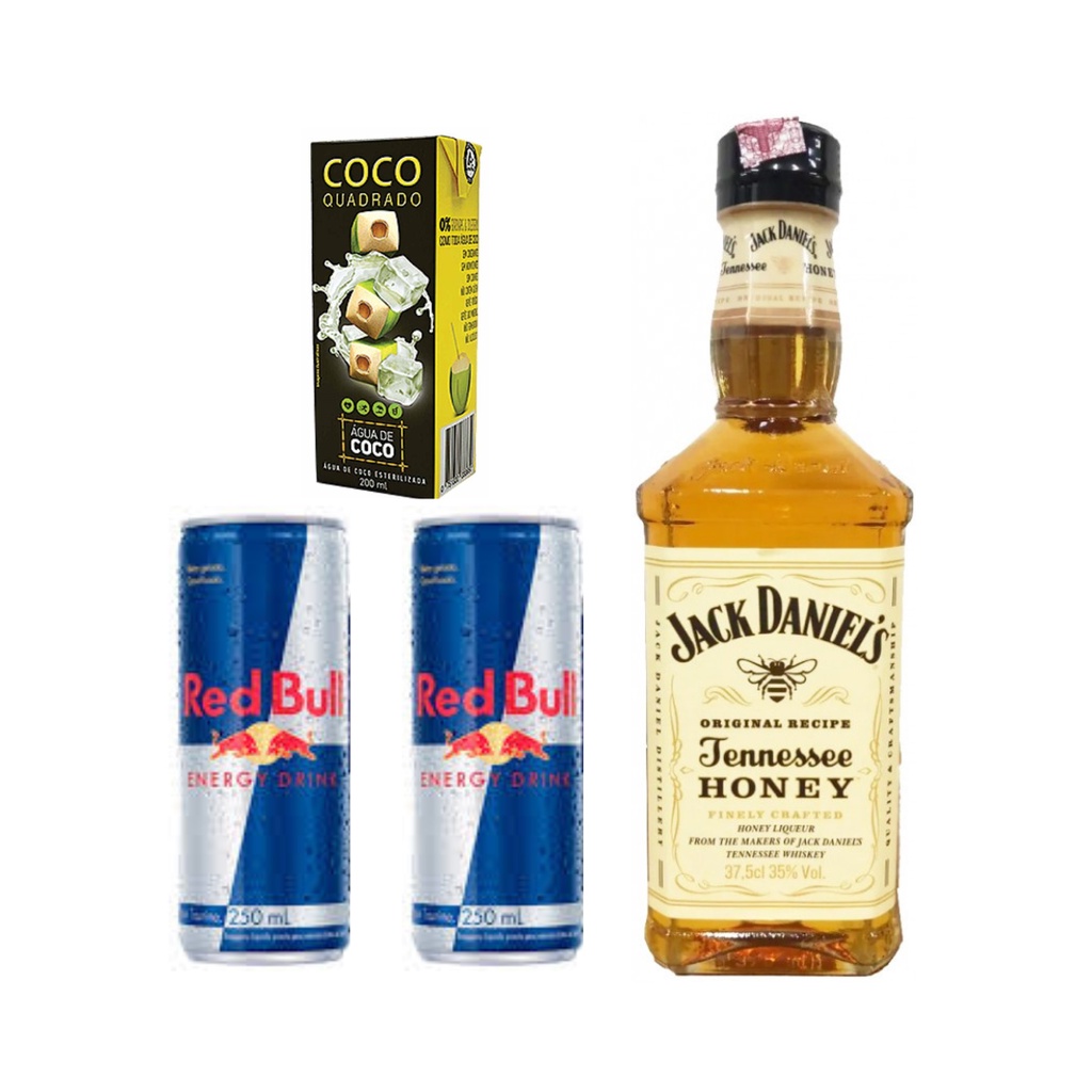Kit Presente Jack Daniels Honey 375ml + Red Bull + Gelo Coco | Shopee ...