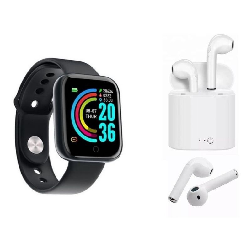 SmartWatch D20 Y68 e Fone Sem Fio Bluetooth i7s Kit Smartwatch + Fone ...