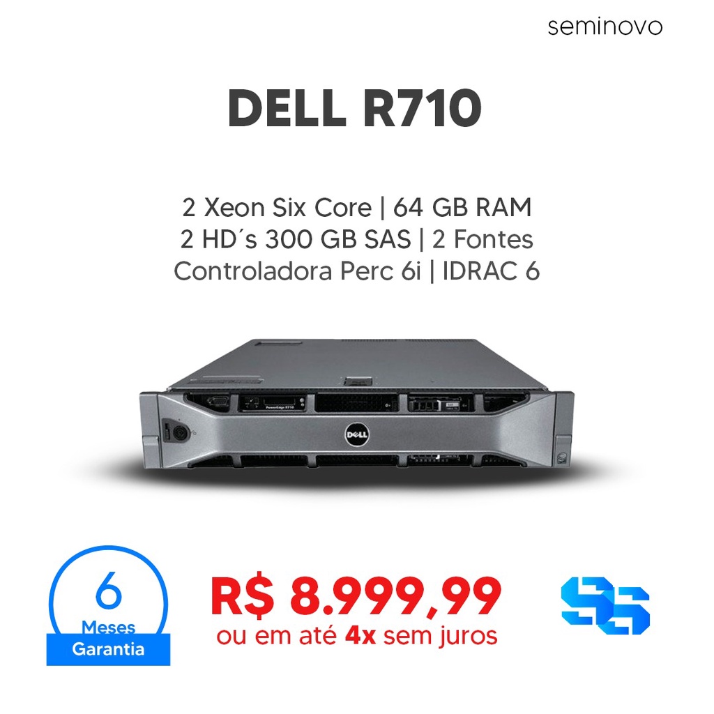 Servidor Dell R710 2xeon x5670 64gb de ram 2 disco de 300sas ...