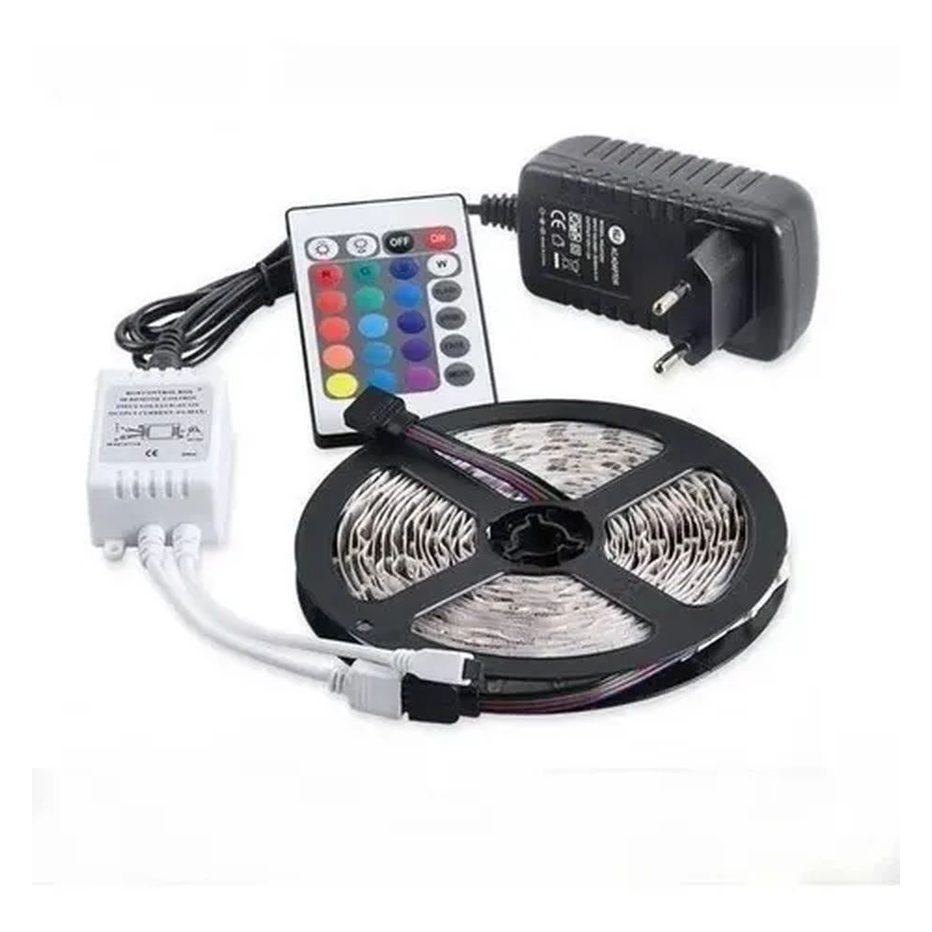 Fita de Led RGB 5 Metros 300 Leds c/ Controle Fonte de 12V | Shopee Brasil