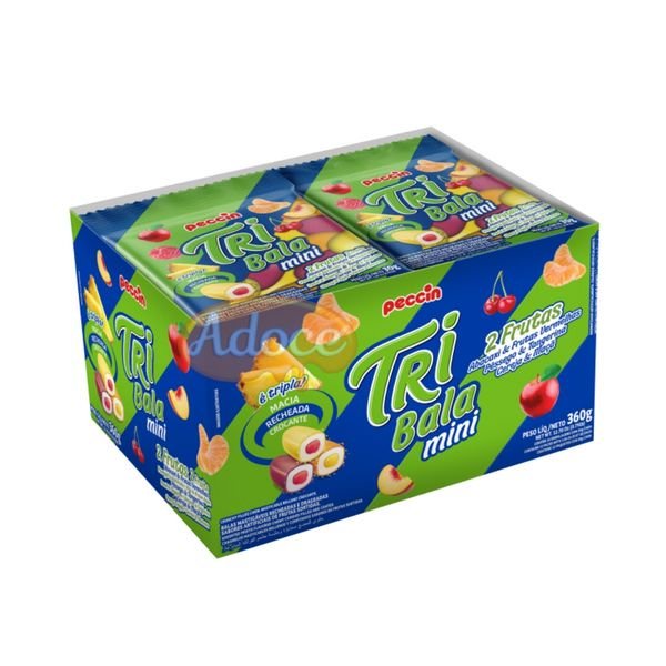 BALA RECHEADA MASTIGÁVEL TRI BALA MINI 12UNX30G PECCIN 2 FRUTAS ...