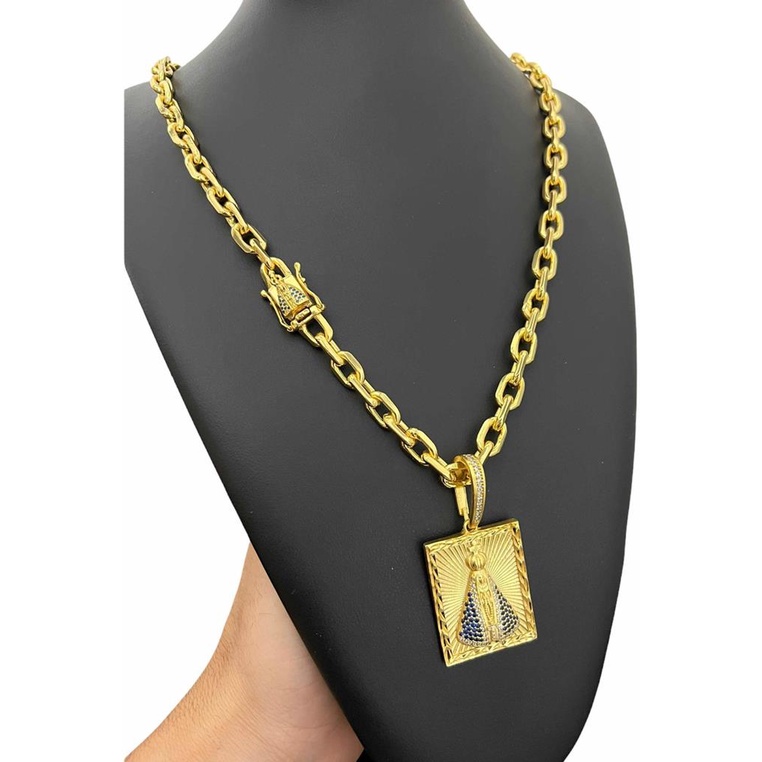 Cordao Cadeado 8mm Nossa Senhora Pingente Banhado Ouro 18k Shopee