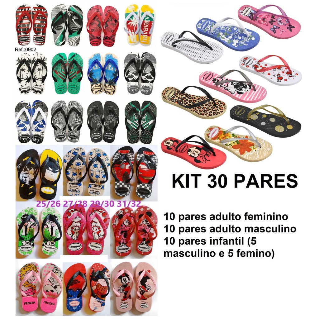 Kit 30 pares Chinelo de dedo , masculinos, femininos, infantil menino e menina, adulto, atacado ...