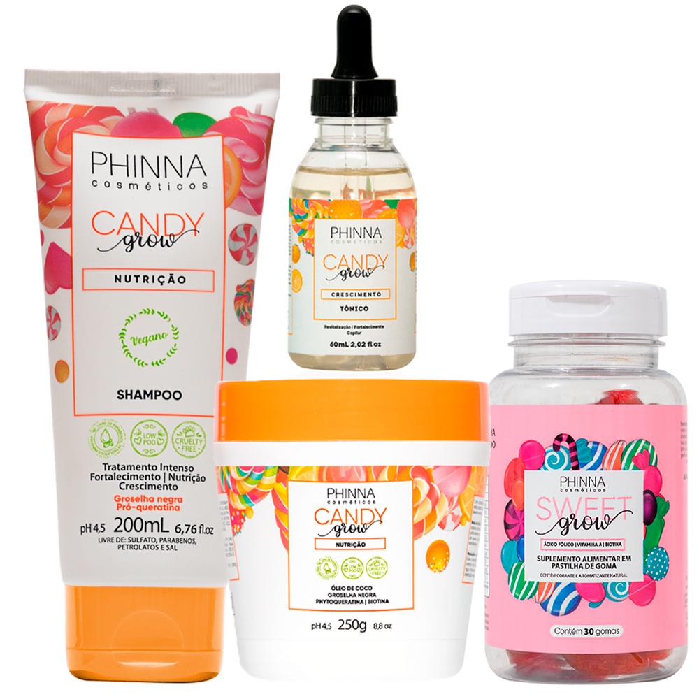 Phinna Candy Grow Kit Shampoo Mascara Tonico E Sweet Grow | Shopee Brasil