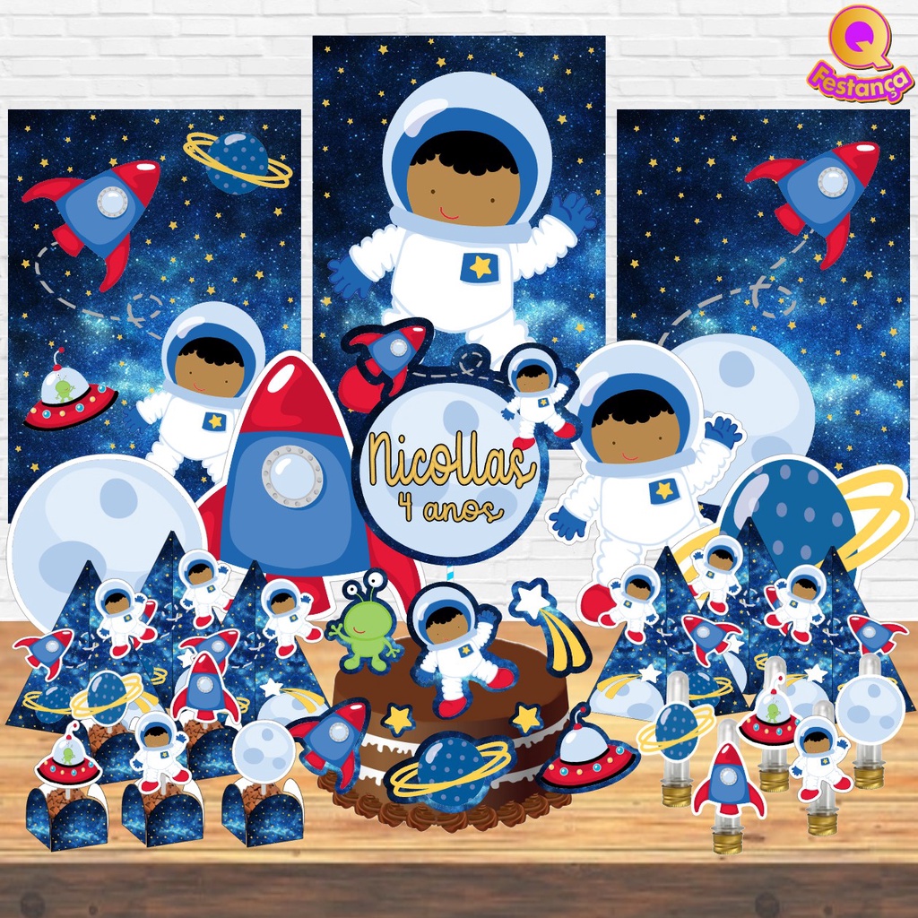 Kit Festa Pronta Astronauta Moreno *78 itens* | Shopee Brasil