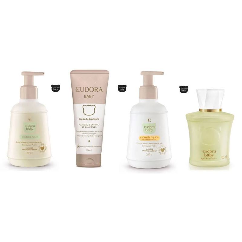 KIT COMPLETO EUDORA BABY COLÔNIA + SHAMPOO + SABONETE LÍQUIDO ...