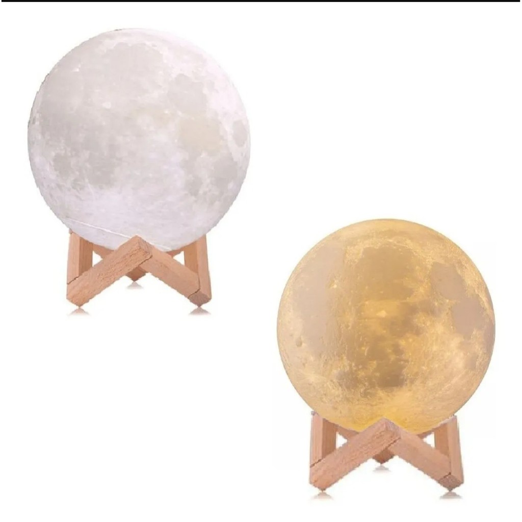 Luminária Lua Cheia Led 3D 12 cm sem fio com Base Luz AMARELA QUENTE ...