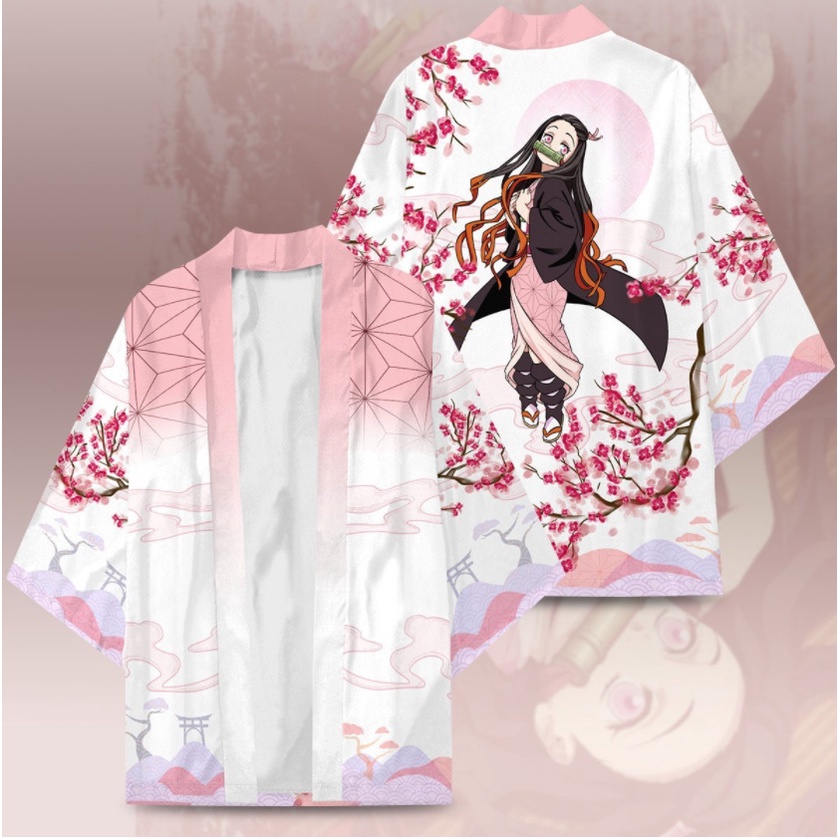 Nezuko Kimono Demon Slayer Cosplay Manto Protetor Solar Verão Robe Jogo ...