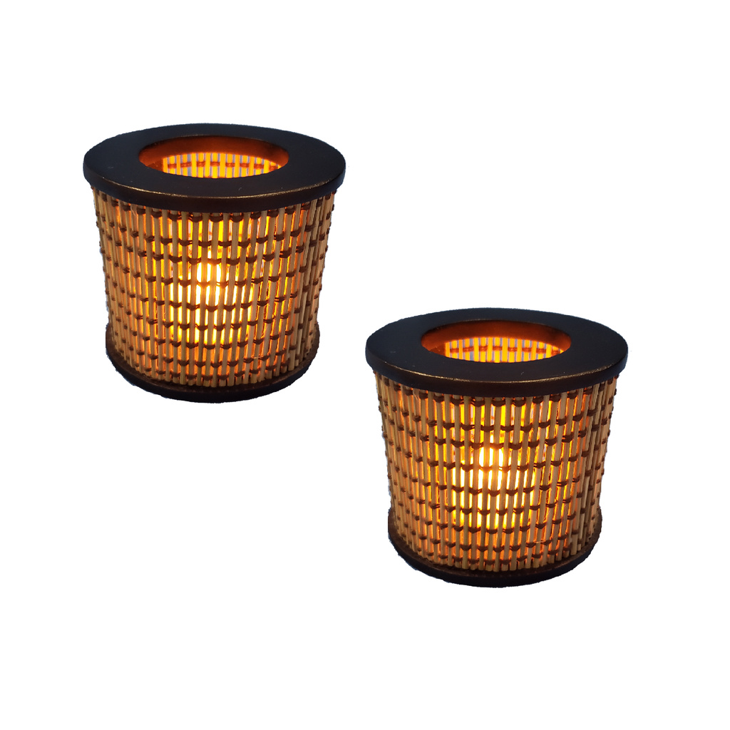 2 Mini Luminária Lanterna Decorativa Vela Led Bambu | Shopee Brasil
