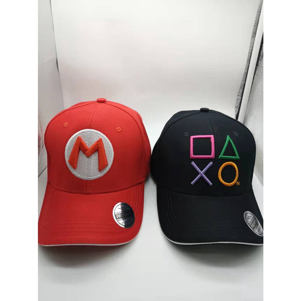 Boné de Playstation Controle e Bone de Mario Aba Curva Regulagem ...