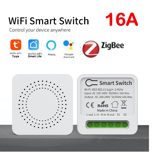 Tuya Wi-Fi Inteligente/Zigbee Mini Smart Switch Disjuntor 16A 2-Way Vida Apoio App Controle ...