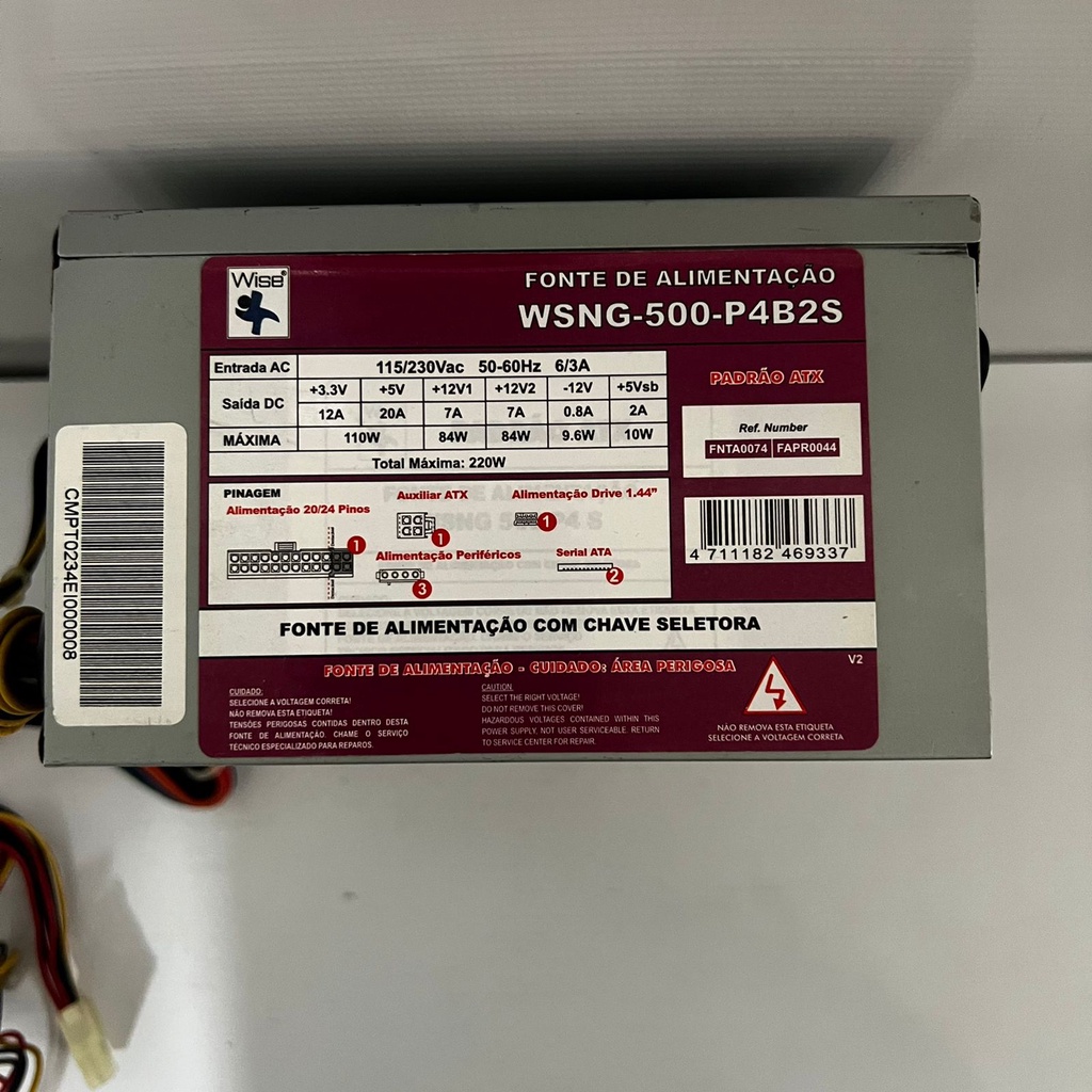 Fonte Nominal Wise Modelo: WSNG-500-P4B2S 24Pinos 220W Sata | Shopee Brasil