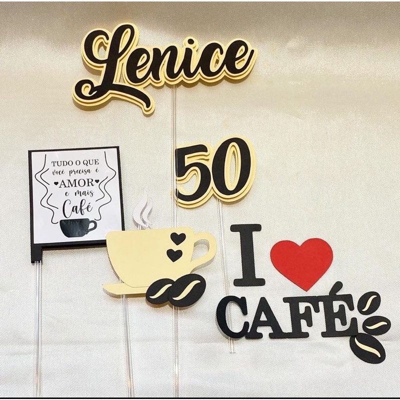 Topo de bolo tema café / I Love café / topper em camadas/ topper ...