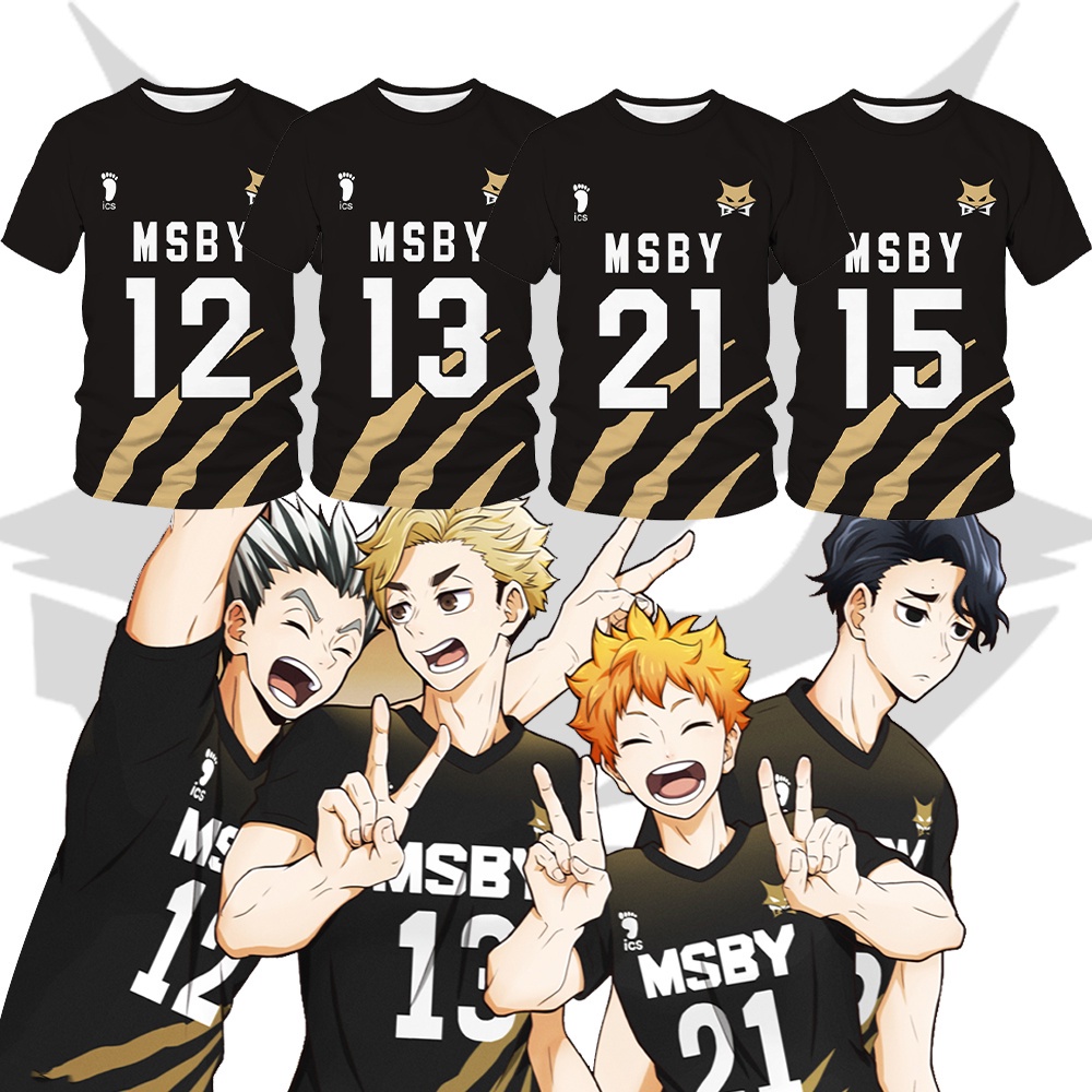 Anime Haikyuu Preto MSBY Jackals Camisa Camiseta Cosplay Traje Karasuno ...