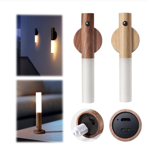 Luminária USB com Sensor de Movimento para Parede - Madeira - Sensor de ...
