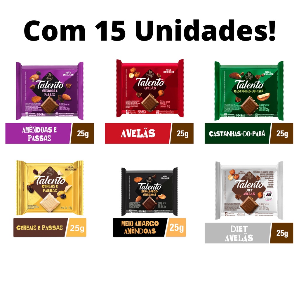 Chocolate Talento 25g - 15 Unidades - Garoto - Caixa Lacrada | Shopee ...