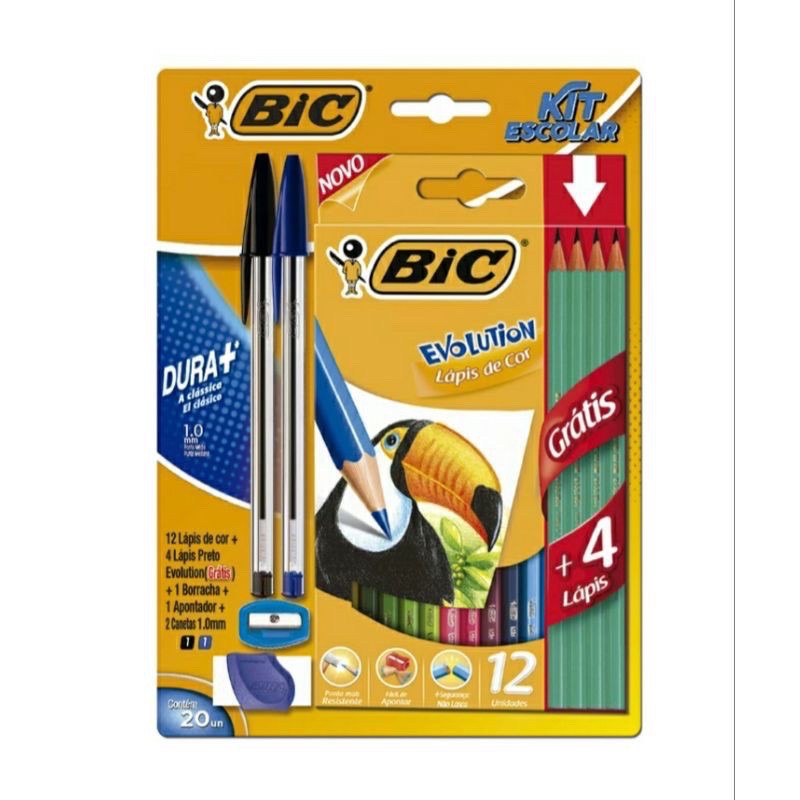 Kit Escolar Contém: Lápis de Cor Evolution 12 cores + 4 Lápis Grafite ...