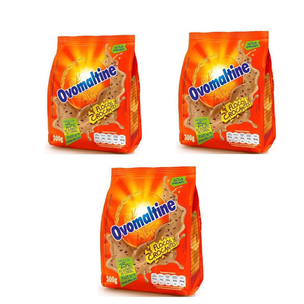 Kit 3 Pacotes Ovomaltine 300g Achocolatado em Flocos Crocantes | Shopee ...