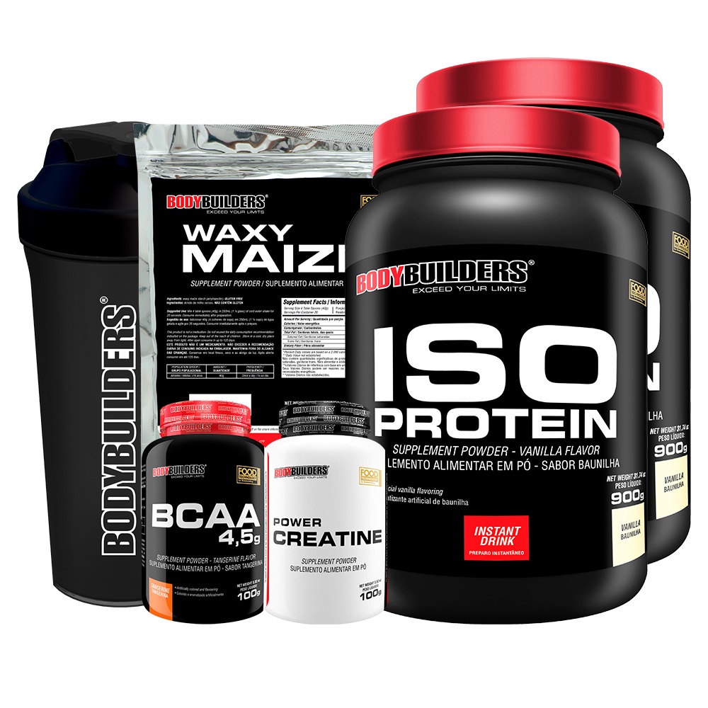 Kit 2x Iso Protein Baunilha + BCAA 100g + Creatina 100g + Waxy Maize ...