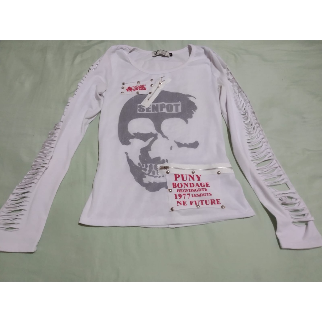 Camisa branca manga longa rasgada | Shopee Brasil