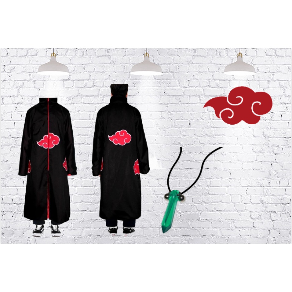Capa Manto Akatsuki Naruto BORDADA Fantasia Itachi + Colar Hokage ...