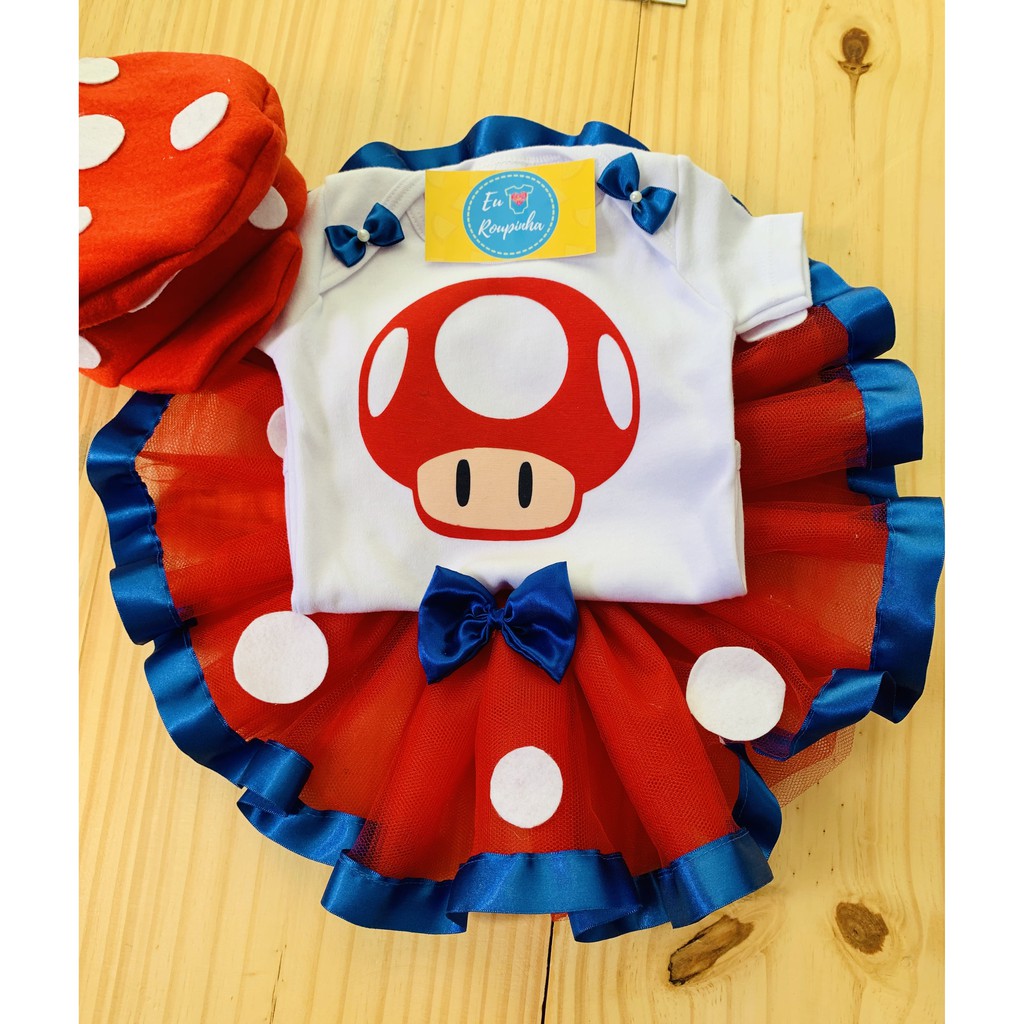 Body Cogumelo Mário Bros Fantasia Conjunto Menina Bebê Saia De Tutu ...