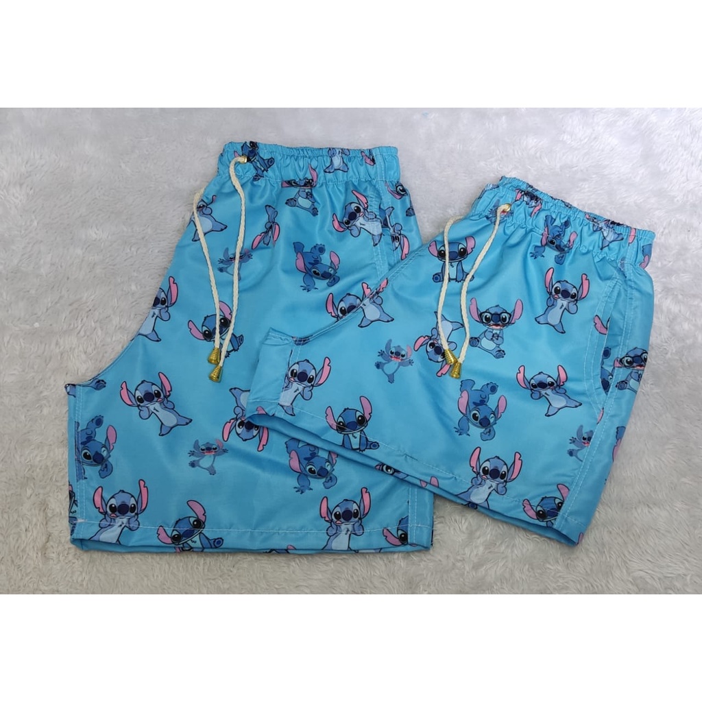 Kit Shorts Mozao Moda Verao Stitch Azul 2 Peças Tactel. | Shopee Brasil