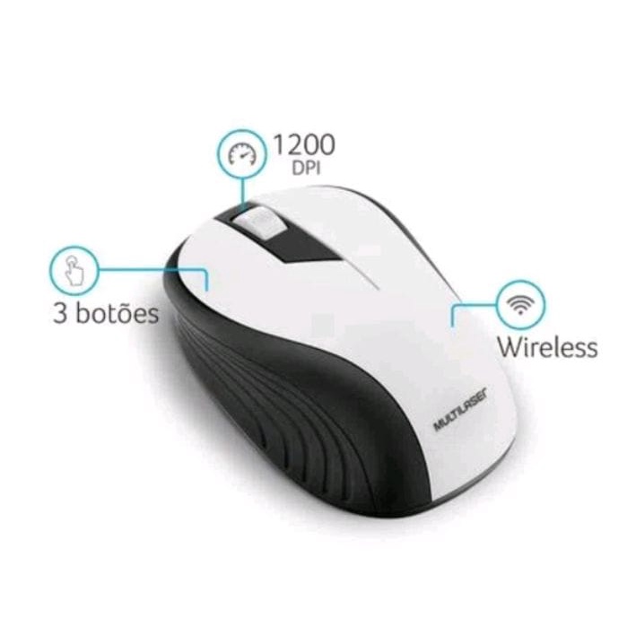 Mouse Emborrachado Branco Sem Fio 1200dpi 2.4Ghz Multilaser MOUSE KAPBOM | Shopee Brasil
