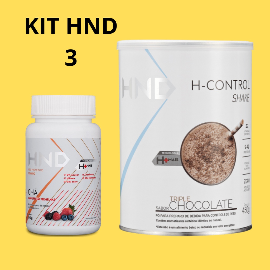 KIT HND - Shake H-Control Para Controle de Peso Nova Fórmula Sabor Triple Chocolate 450g + Chá ...